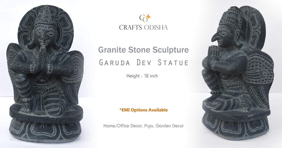 Garuda with folded hand Granite stone statue 12 inch | CRAFTS ODISHA