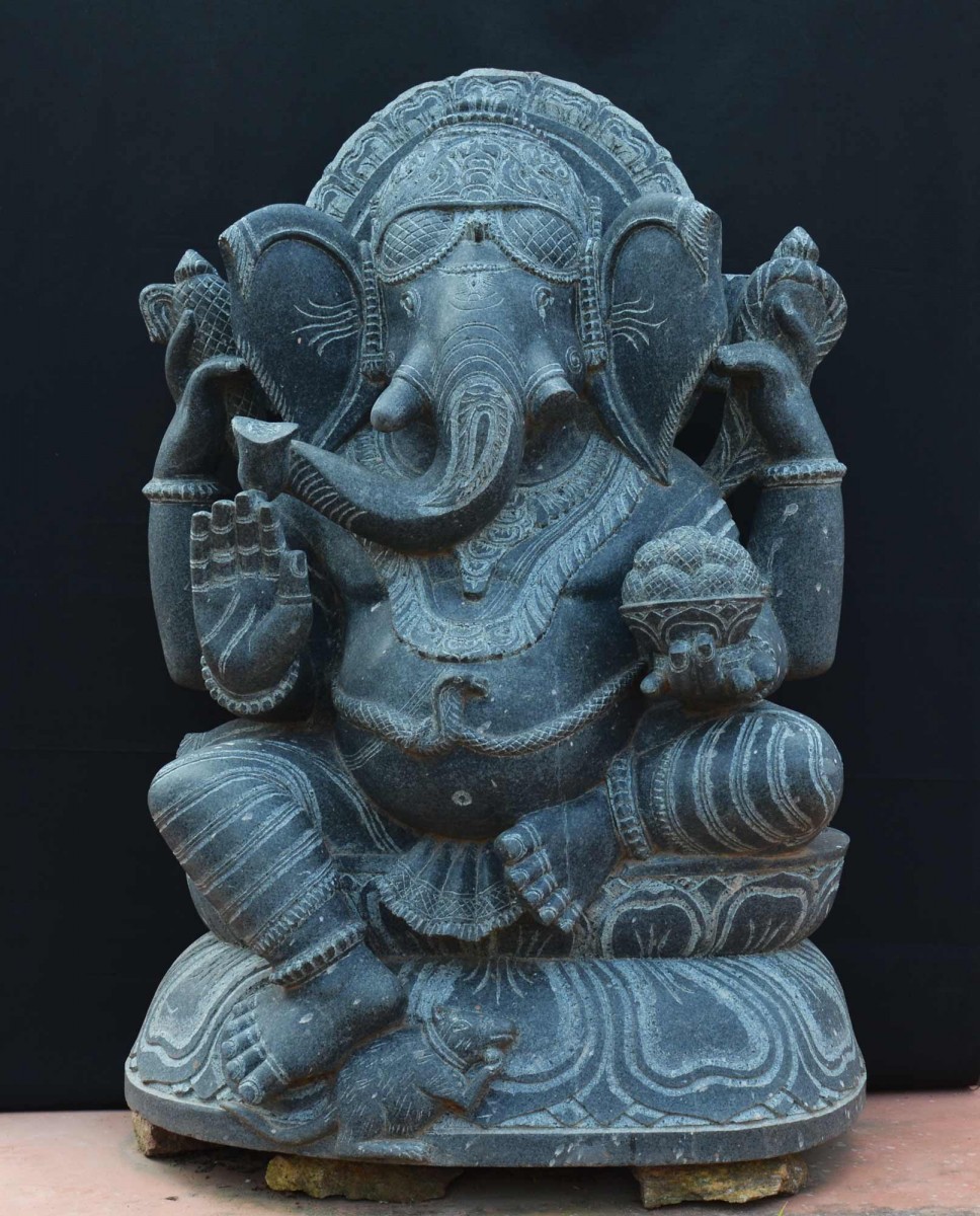 Black granite Ganesha stone statue 31 inch