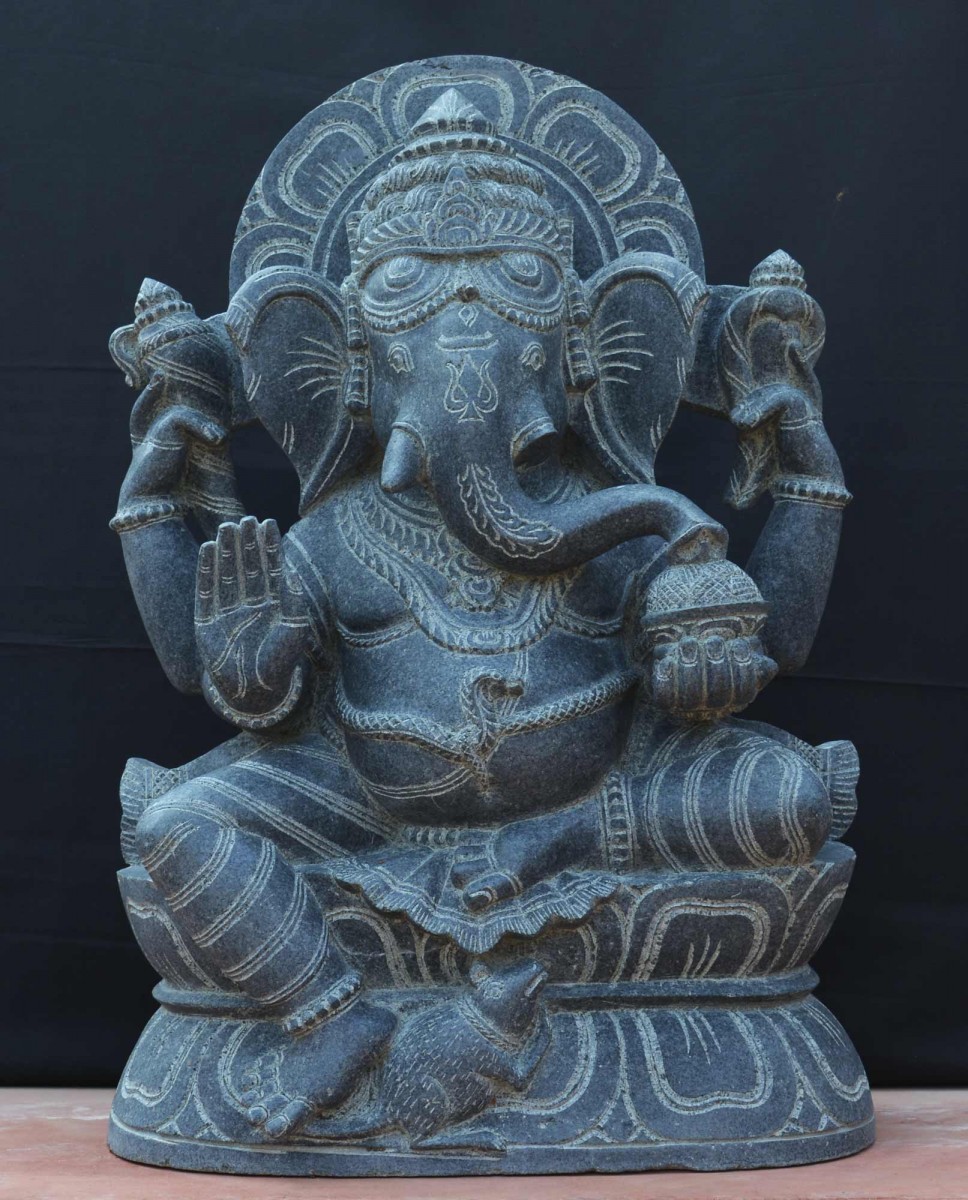 Vastu Ganesha granite stone sculpture 24 inch - CRAFTS ODISHA