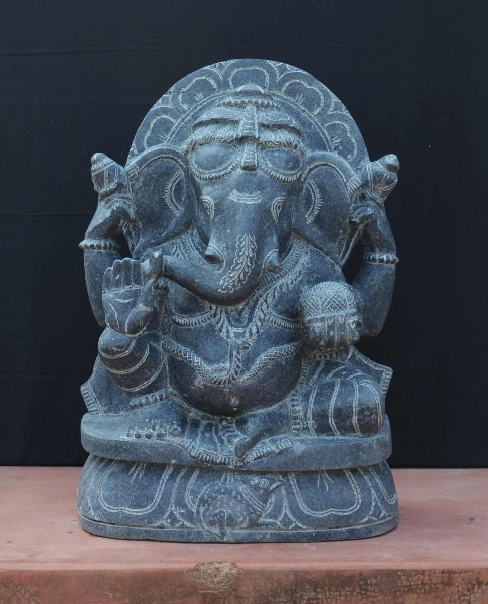 Ganapati granite stone God statue 18 inch - CRAFTS ODISHA