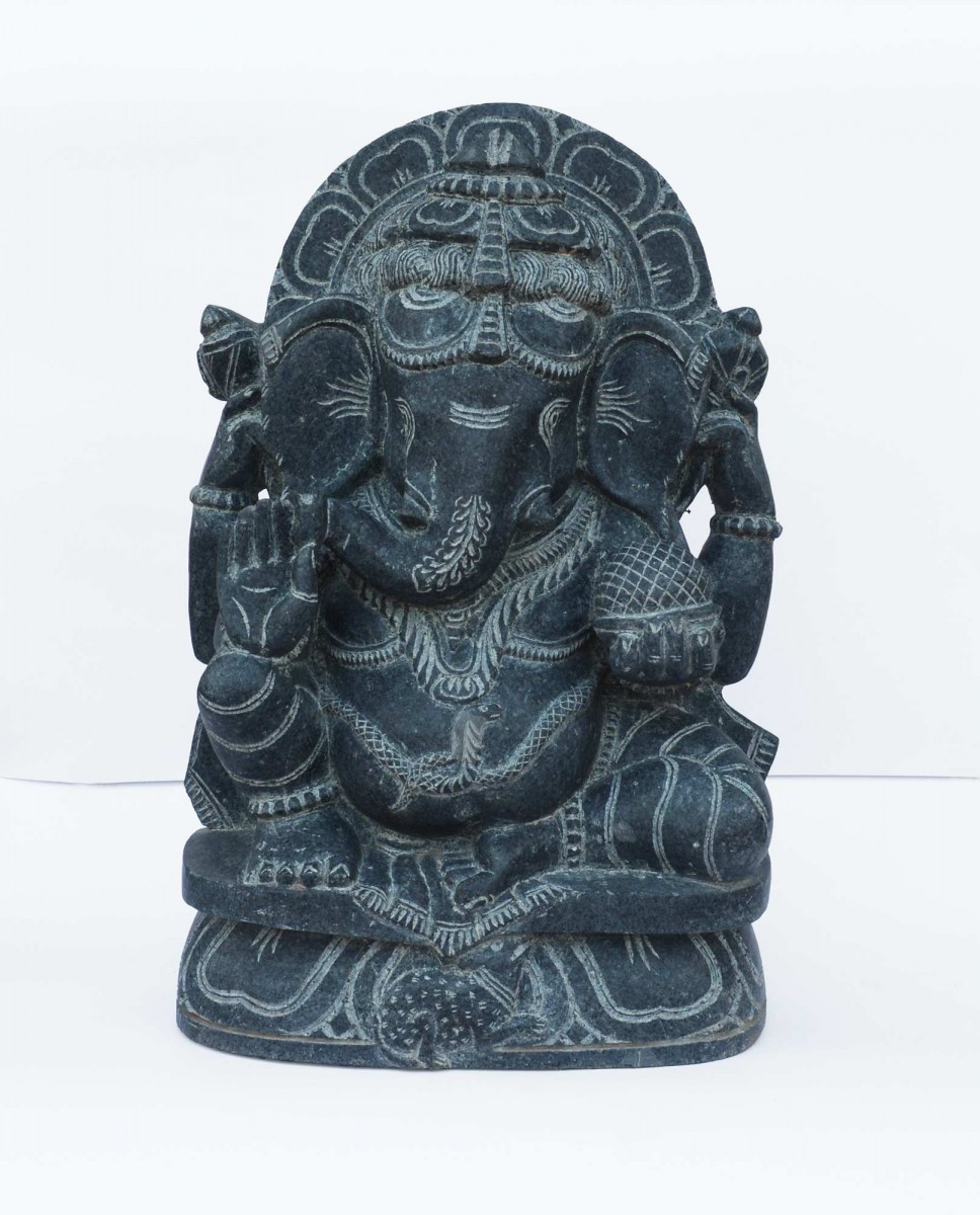 Ganadhipati granite stone statue 15 inch - CRAFTS ODISHA