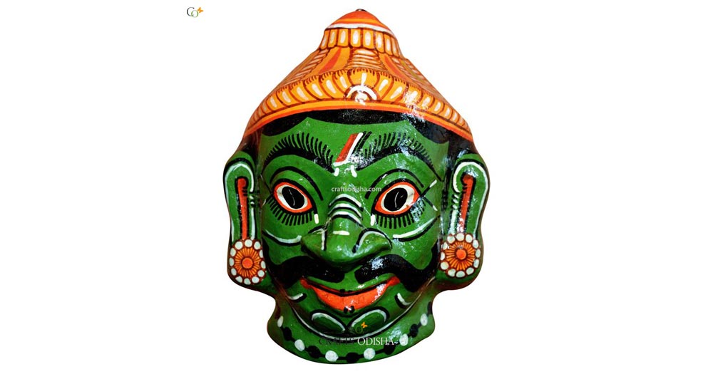 Vibhisan-Green Paper Mache Face Mask Wall Decor | Crafts Odisha