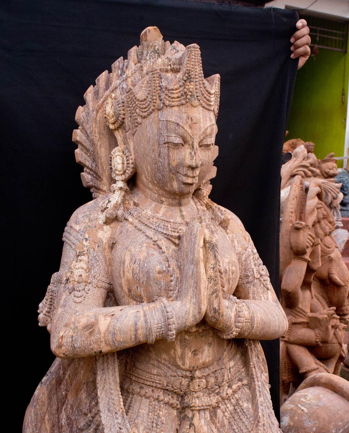 Apsara holding candle sandstone statue 4 ft - CRAFTS ODISHA