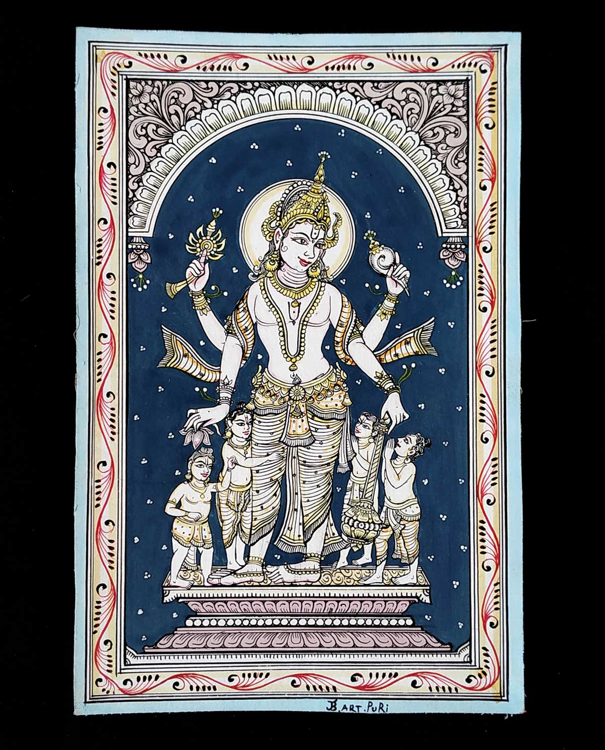 B/W Krishna Story inside Lord Vishnu Painting | CRAFTS ODISHA