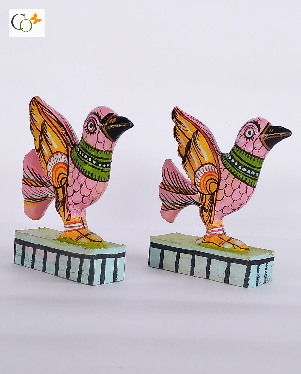 Pink Colour Birds Wooden Idols Set