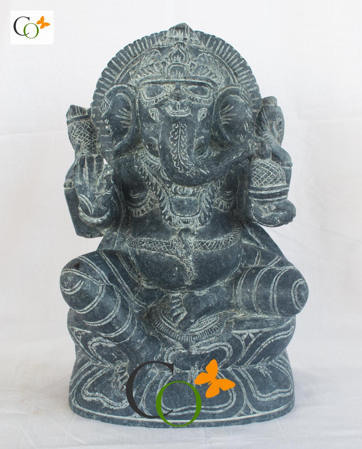 Granite Stone 12 inch Sitting Left Trunk Vastu Ganesh Idol - CRAFTS ODISHA