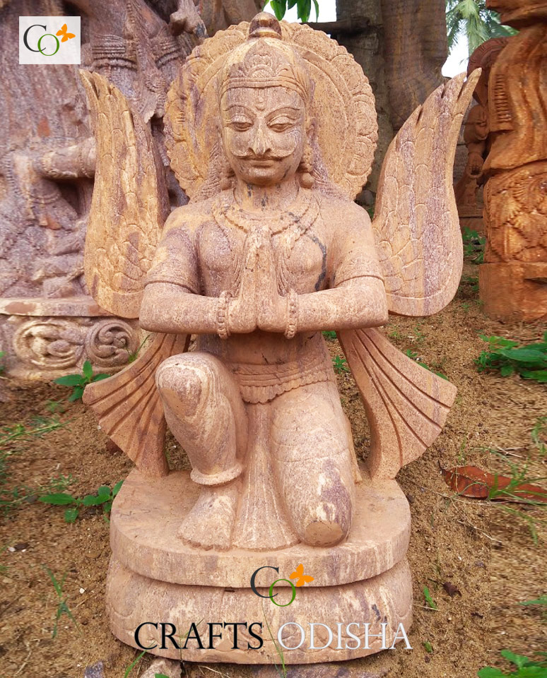 Black Granite Stone 18 inch Garuda Statue for Puja - CRAFTS ODISHA