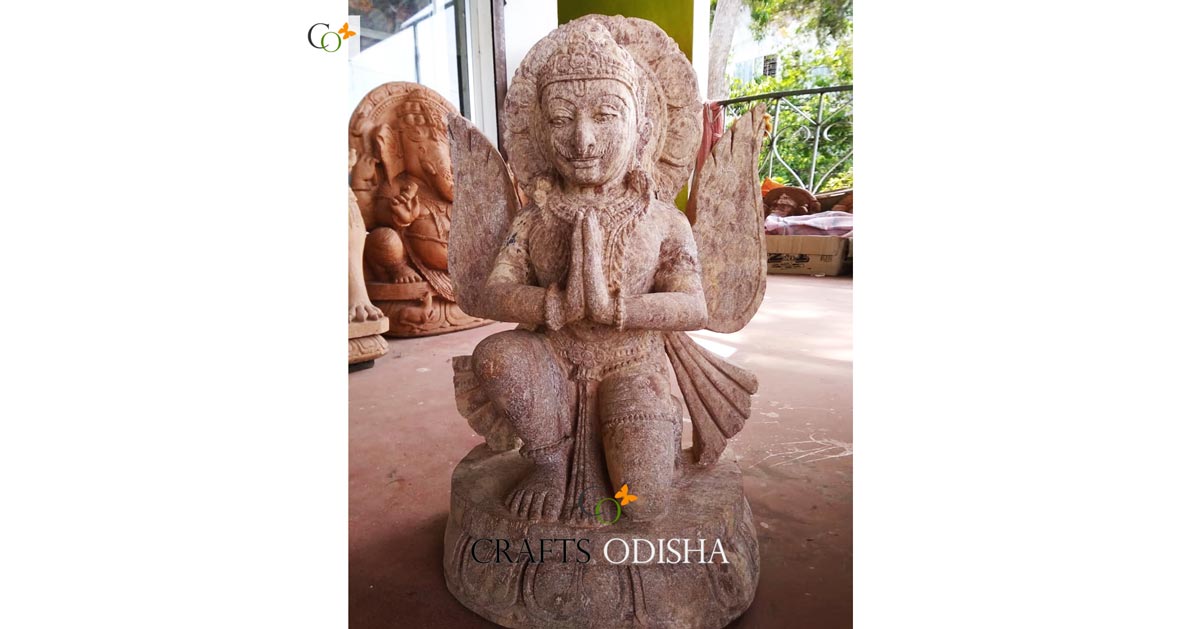 Sandstone Vishnu Vahan Garuda Sitting Statue 30 inch | CRAFTS ODISHA
