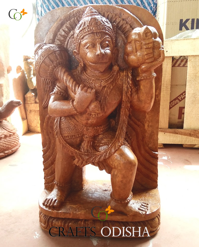 Sandstone Pavan Putra Hanuman Murti Holding Parvat 2 ft | Crafts Odisha