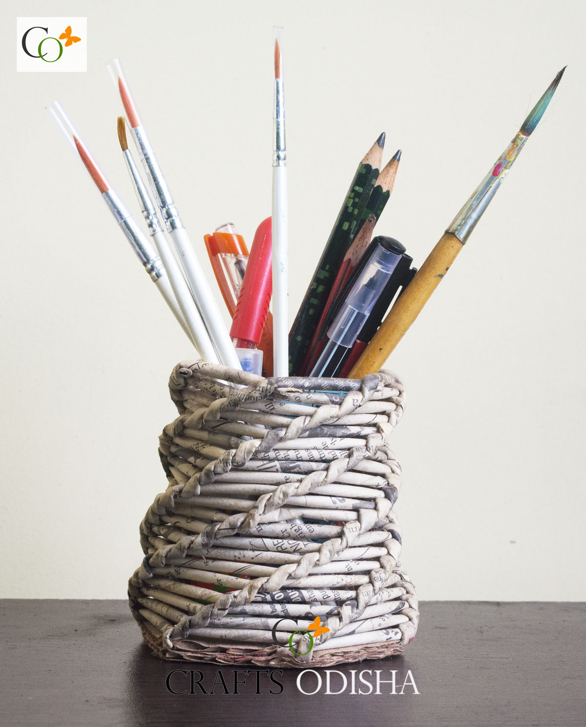 Paper Strip Weaving Pen Stand Natural Colour | Crafts Odisha