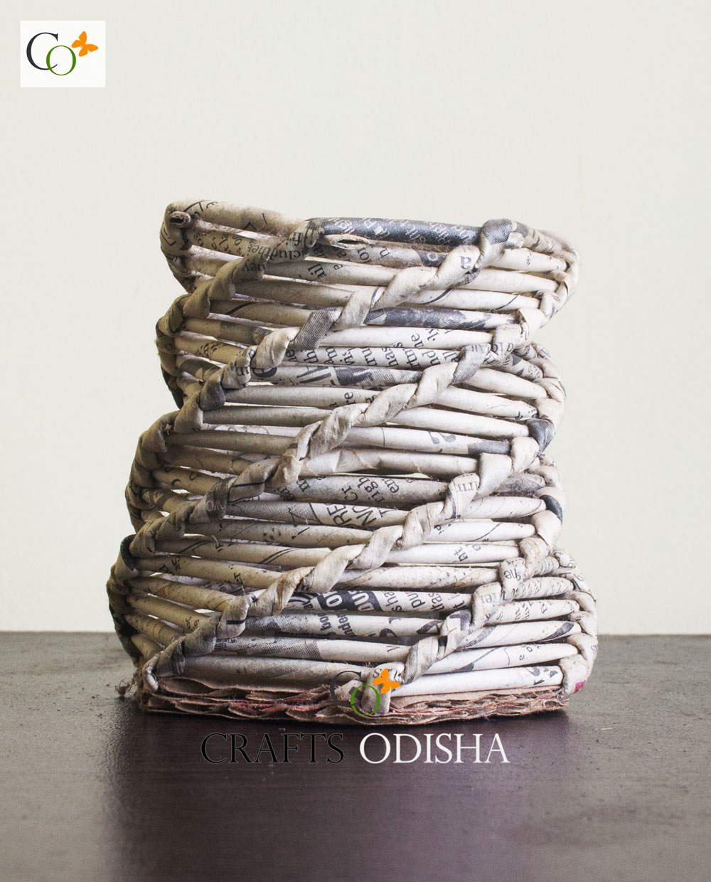 Paper Strip Weaving Pen Stand Natural Colour | Crafts Odisha