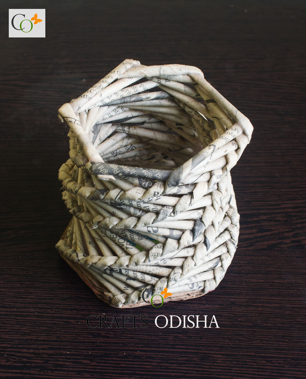 Paper Strip Weaving Pen Stand Natural Colour | Crafts Odisha