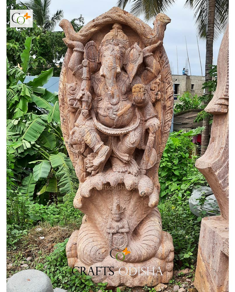 Sand Stone Big Dancing Ganesha on Snake God Indian Statue | Crafts Odisha