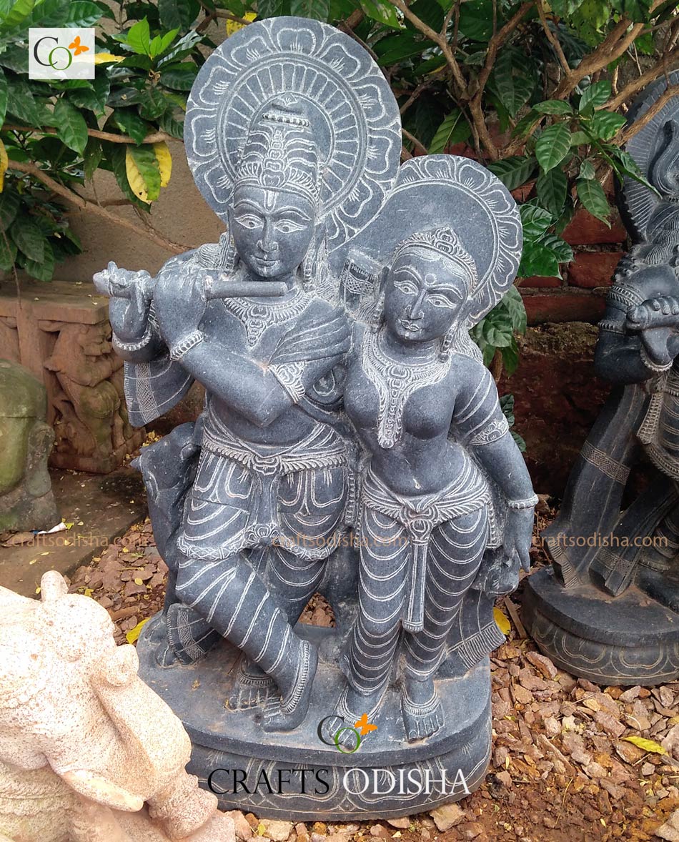 Granite Black Stone Standing Radha Krishna Statue 3 ft | Crafts Odisha