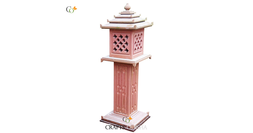 Pink Red Stone Lamp Post for Garden Landscaping | Crafts Odisha