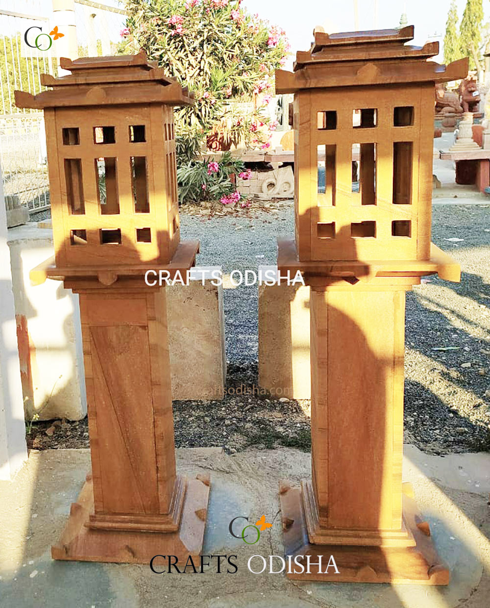 Teakwood Stone Lamp Post for Home and Garden Decor (Set- 2pcs) | Crafts ...