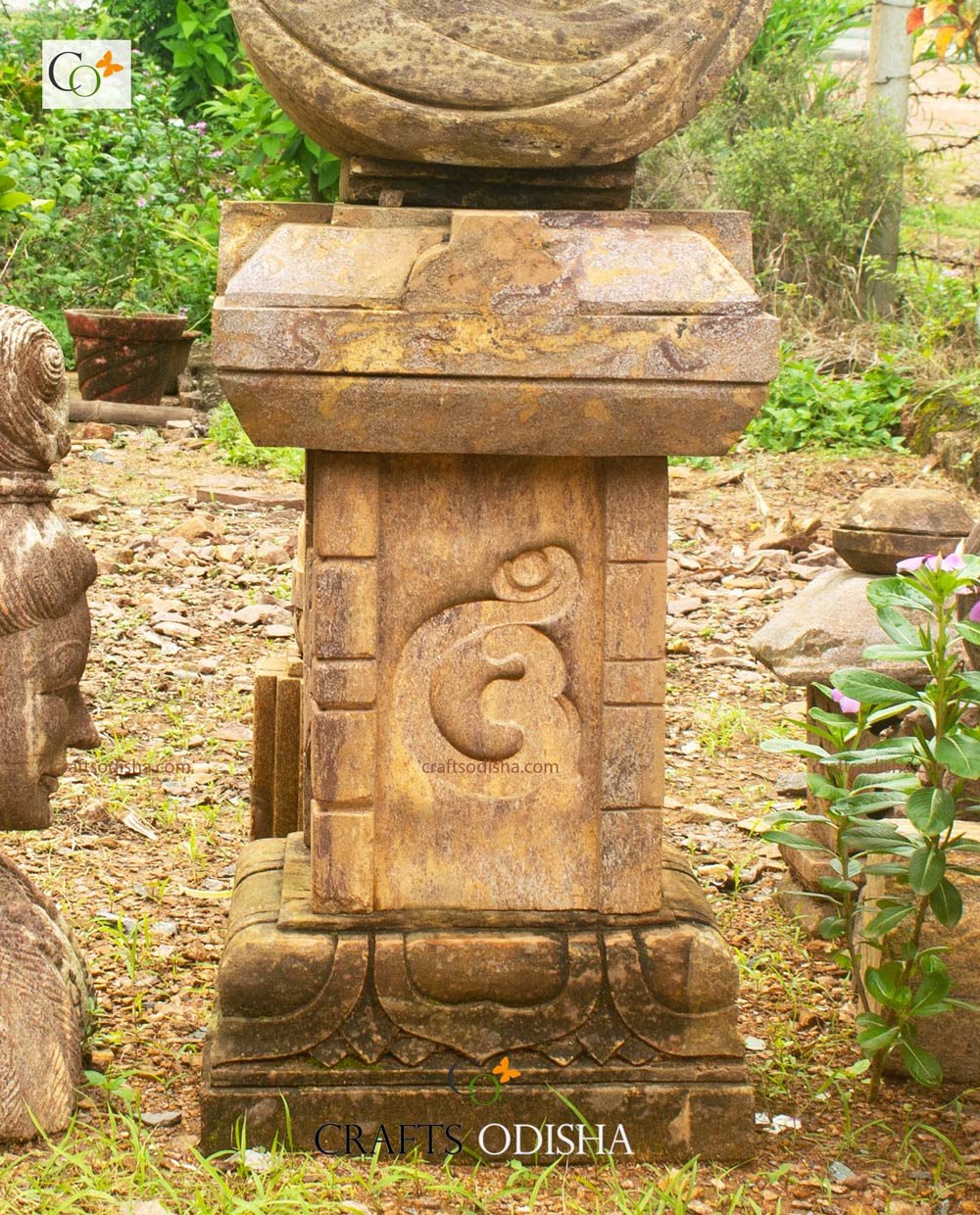 Sandstone Stone Pedestal with OM Symbol for Interior Designing | Crafts ...