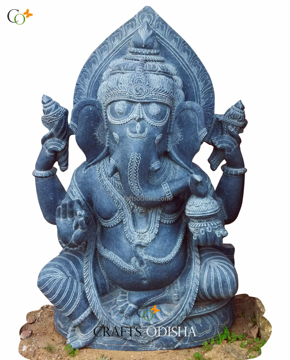 Vastu Ganesha for home Black Granite Stone Idol 3 ft - CRAFTS ODISHA