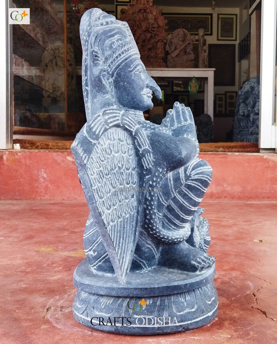 Black Granite Stone 18 inch Garuda Statue for Puja - CRAFTS ODISHA