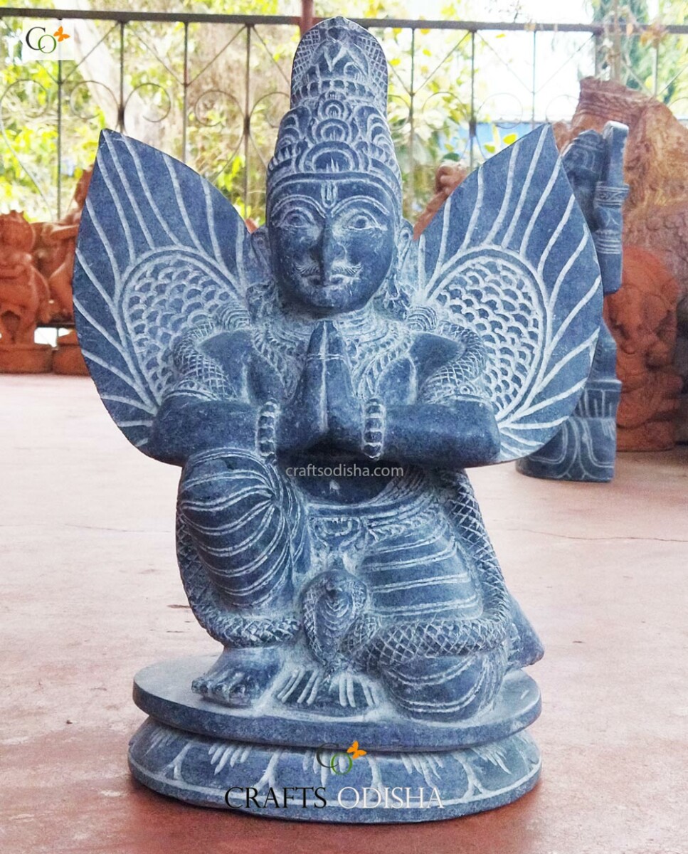 Black Stone 15 inch Granite Garuda Idol for Home and Temple | Crafts Odisha
