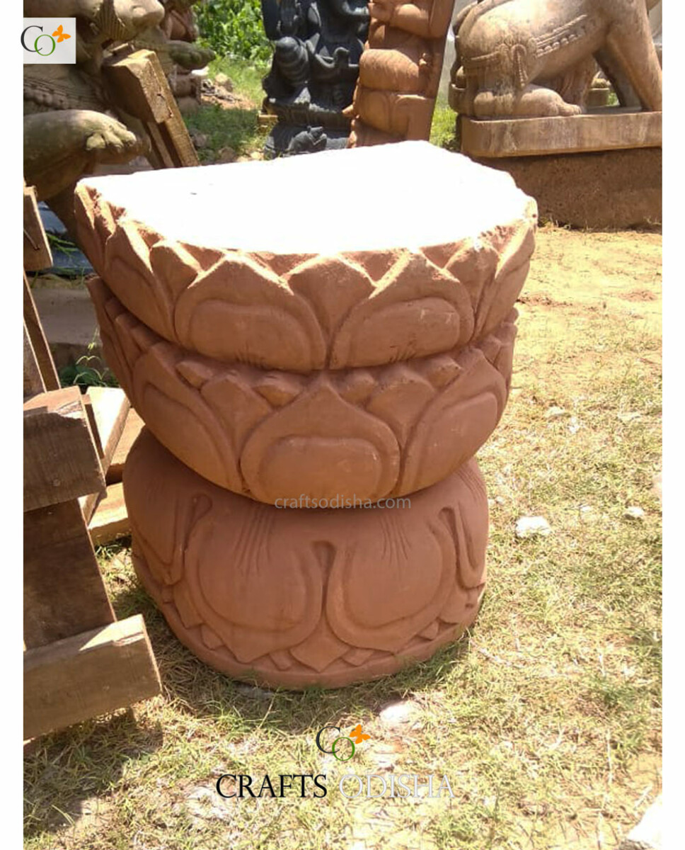 Sandstone Lotus Pedestal for Statue Placement | Crafts Odisha