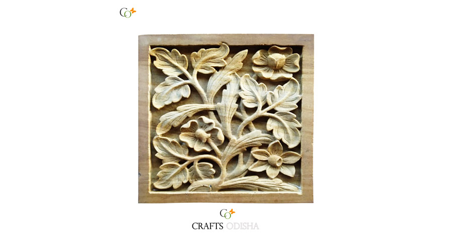 Teakwood Stone Wall Frame Mount Leaves Design 1 x 1 ft | Crafts Odisha